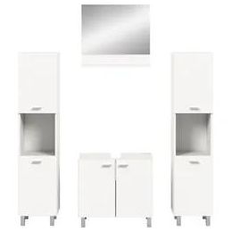 Badmöbel-Set Welltime "Tampa, Breite 137cm, 4-teilig", weiß (weiß nachbildung), B:137cm H:186cm T:33cm, Spanplatte, Kastenmöbel-Sets, Waschbeckenunterschrank, Spiegel, Hochschrank