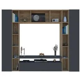 Wohnwand Inosign "Brooklyn", grau (anthrazit, wotan oak, anthrazit), B:270cm H:210cm T:35cm, Spanplatte, Kastenmöbel-Sets