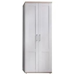 Garderobenschrank HBZ "Romance im Landhausstil, BxHxT 76x201x39 cm", weiß (sibiu lärche, ober, unterboden san remo hell), B:76cm H:201cm T:39cm, Holzwerkstoff, Schränke, Garderobenschrank, Hochschrank mit 2 Türen, 1 Kleiderstang, 3 Einlegeböden