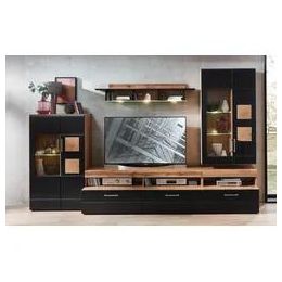 Wohnwand Innostyle "Sonate", schwarz (absetzung hirnholz nb, eiche altholz nb), B:330cm H:208cm T:52cm, Glas, Holzwerkstoff, Kastenmöbel-Sets, inkl. LED-Beleuchtung