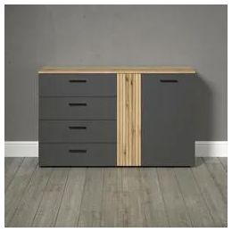 Kommode Inosign "Estepona", grau (anthrazit, eiche), B:139,4cm H:86cm T:38cm, Spanplatte, Sideboards, Sideboard mit voll ausziehbaren Schubladen - (B/T/H) 139/38/86 cm