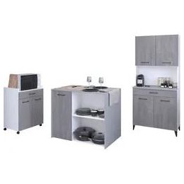 Schrank-Set Parisot "Parisot, Malice 5 - Buffet, Beistellschrank / Insel auf Rollen", grau (beton optik), Spanplatte, Kastenmöbel-Sets, Beistellschrank auf Rollen, Insel mit Sitzgelegenheit, Beton-Optik