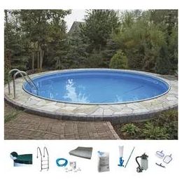 Rundpool MY POOL BWT, weiß (weiß, blau), H:120cm Ø:300cm, Schwimmbecken, inkl. umfangreichem Zubehör für den Volleinbau