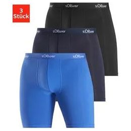 Langer Boxer s.Oliver "Boxershorts für Herren", Herren, Gr. L, blau (blau, navy, schwarz), Jersey, Obermaterial: 92% Baumwolle, 8% Elasthan, unifarben, Unterhosen, mit längerem Bein