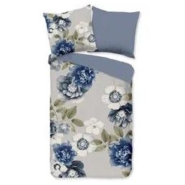 Wendebettwäsche Good Morning "Gabin", blau, B/L: 200cm x 200cm, 1 Stk., 2 Stk., Flanell, B/L: 80cm x 80cm & 80cm x 80cm, 3 Stk., Flanell, Obermaterial: 100% Baumwolle, Bettwäsche, Flanell, Biber, Winter, Warm, Reißverschluss, Wende, Blumen, Grau Blau