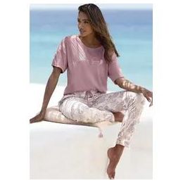 Pyjama Vivance DREAMS, Damen, Gr. 44/46, lila (mauve, gemustert), Single Jersey, Obermaterial: 60% Baumwolle, 40% Polyester, gemustert, unifarben, bequem lang, Rundhals, abgesteppt, Homewear-Sets, Allover-Druck