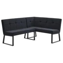 Eckbank OTTO HOME "Geranie, Sitz -und Rücken gepolstert, Knopfheftung", schwarz, B:184cm H:87cm T:61,5cm, Polyester, Sitzbänke, zwei Bezugsstoffe, zwei Stofffarben, pulverbeschichtetes Metallgestell