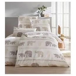 Bettwäsche Heine HOME Gr. 1, beige (sesam, weiß, bedruckt), B/L: 135cm x 200cm, Renforcé, B/L: 80cm x 80cm, 2 Stk., Renforcé, 100% Baumwolle, Bettwäsche