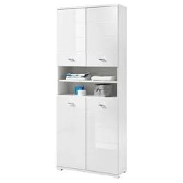 Hochschrank BASIC BY BALCULINA "Pool, Badezimmerschrank BxHxT 76x190x31", weiß (weiß, weiß hochglanz), B:76cm H:190cm T:31cm, Holzwerkstoff, Schränke, Breite 76cm, Tür L/R montierbar
