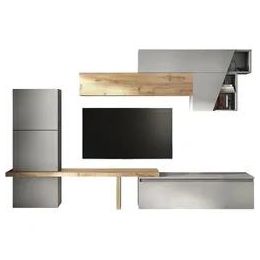 Wohnwand Inosign "INFINITY, 8tlg. Breite 305 cm, moderne Mediawand (Lowboard", grau (eiche cadiz nb, kreidegrau (gesso)), B:305cm H:210cm T:40cm, Kastenmöbel-Sets, T-Boden, 3x Hängewürfel, Würfel-Element, 2x Hängeschrank)