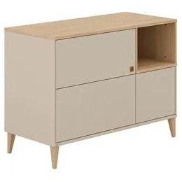Wickelkommode Paidi "MILA & BEN Steiff by Paidi in Beige, Tür und 2 Schubladen", beige (cashmere, beige, scandinavian, wood), B:129,4cm H:94,4cm T:58,2cm, Spanplatte, Wickelkommoden, Push-to-open, Soft-Close, stabile Kommode mit Massivholz-Füßen