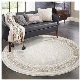 Teppich Carpet City "ANTIK209", beige (creme), H:10mm Ø:160cm, Polyester, Teppiche, Kurzflor, 3D-Optik, Klassisch-Modern für Wohnzimmer, Schlafzimmer
