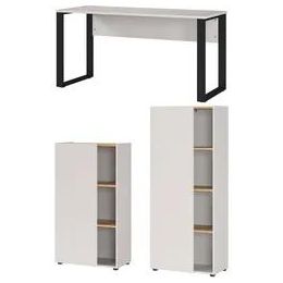 Büromöbel-Set Germania "Adrano", beige (kaschmir, schwarz), B:302cm H:145cm T:90cm, Arbeitsmöbel-Sets, Tür schließt nur 2/3 des Schranks