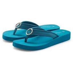 Badezehentrenner Lascana "Sandale, Badeschuh, Pantolette, Badelatsche, Flip Flop, Sommerschuh", Damen, Gr. 39, blau (petrol), Obermaterial: 100% Textilmaterial. Decksohle: 100% Synthetik. Laufsohle: 100% Synthetik, unifarben, Schuhe Zehentrenner Dianette, Zehentrenner mit Ringapplikation "Italy" VEGAN