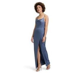 Abendkleid Vera Mont "Damen Abendkleid figurbetont", Damen, Gr. 34, Normalgrößen, blau (blau stone), Satin, Obermaterial: 81% Polyamid, 19% Elasthan. Besatz: 100% Polyamid., Feminin, figurbetont lang, Wasserfallausschnitt, Kleider, Schlitz