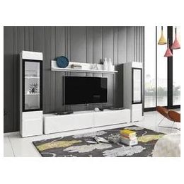 Wohnwand Inosign "VERA II", weiß (weiß matt, weiß hochglanz), B:260cm H:130cm T:33cm, Kastenmöbel-Sets, Vitrine mit Verglasung, stehend und hängend, inklusive Beleuchtung