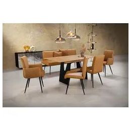 K+w Komfort & Wohnen Essgruppe K+W KOMFORT & WOHNEN "Giacomo I", orange (curcuma, cinnamon,), Flachgewebe 775 Leder CLOUD, Synchron-Auszug, Länge Esstisch: 160cm,Länge Esstischmaximal: 200cm,Breite/Sitzbreite Bank: 177cm, Sitzmöbel-Sets, 2 Stühle und Bank, 2 Armlehnenstühle Stoff 775, Tisch 160 oder 180 cm