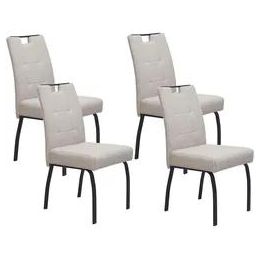 4-Fußstuhl Hela "LINZ, Esszimmerstuhl, Komfortstuhl", beige (beige, schwarz, schwarz), B:48,5cm H:97cm T:64cm, Metall, Polyester, Stoff, Stühle, XL-Sitz,elegante Griffleiste,Komfortsitz mit Federkern,140kg belastbar