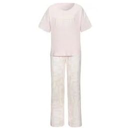 Pyjama s.Oliver, Damen, Gr. 32/34, rosa (rosa, weiß gemustert), Single Jersey, Obermaterial: 50% Baumwolle, 50% Viskose, gemustert, lässig geschnitten lang, Rundhals, angeschnitten abgesteppte Kante, Homewear-Sets, mit grafischem Print