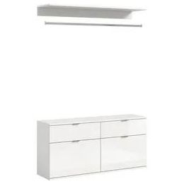 Garderoben-Set Inosign "Trondheim, Breite 121 cm, best. aus Kommode, Garderobenstange & Ablage", weiß (korpus, front: weiß, weiß hochglanz), B/H/T: 121cmcm x 61cmcm x 34cmcm, Kastenmöbel-Sets, Zwischenbauelement für Hochschränke der Serie Trondheim