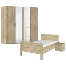 Schlafzimmer-Set Rauch "Komplettschlafzimmer Schlafzimmer EVELYN", braun (eiche sonoma), Bett 120x200cm + ohne Matratze, B/H: 120cm x 200cm, Bett 120x200cm, Holzwerkstoff, Schlafzimmermöbel-Sets, Schrank und Bett in 2 Breiten, Nachttisch 2 Schubladen MADE IN GERMANY