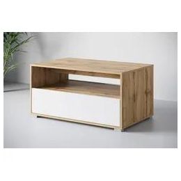 Couchtisch Inosign "Kenia", weiß (eichefarben votan, weiß matt), B:90cm H:45cm T:55cm, Tische, Rechteckiger Kaffeetisch, 90x55 cm, mit offenem und geschlossenem Fach