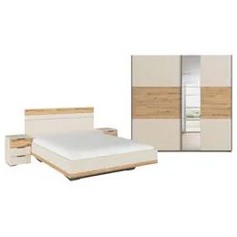 Schlafzimmer-Set Rauch "Komplettschlafzimmer Schlafzimmer Schlafzimmermöbel SAJO", beige (champagner, eiche artisan), Mit Spiegel + ohne Matratze, B/H: 180cm x 200cm, Mit Spiegel, Holzwerkstoff, Schlafzimmermöbel-Sets, optional mit Spiegel am Kleiderschrank MADE IN GERMANY