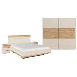 Schlafzimmer-Set Rauch "Komplettschlafzimmer Schlafzimmer Schlafzimmermöbel SAJO", beige (champagner, eiche artisan), Ohne Spiegel + ohne Matratze, B/H: 180cm x 200cm, Ohne Spiegel, Holzwerkstoff, Schlafzimmermöbel-Sets, optional mit Spiegel am Kleiderschrank MADE IN GERMANY