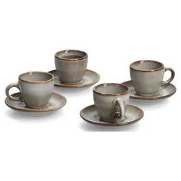 Espressotasse zeller PRESENT, grau (taupe), H:5,5cm Ø:6cm, Keramik, Trinkgefäße, spülmaschinengeeignet, 8-teilig (4 Tassen, 4 Untertassen)