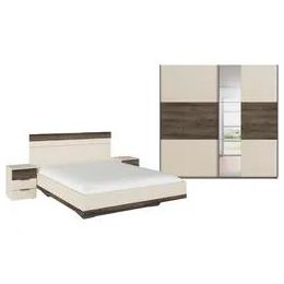 Schlafzimmer-Set Rauch "Komplettschlafzimmer Schlafzimmer Schlafzimmermöbel SAJO", beige (champagner, atlantic oak dunkel), Mit Spiegel + ohne Matratze, B/H: 160cm x 200cm, Mit Spiegel, Holzwerkstoff, Schlafzimmermöbel-Sets, optional mit Spiegel am Kleiderschrank MADE IN GERMANY