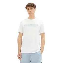 T-Shirt Tom Tailor DENIM, Herren, Gr. L, weiß, Obermaterial: 100% Baumwolle, Casual, regular fit normal, Rundhals, Shirts, mit Logofrontprint