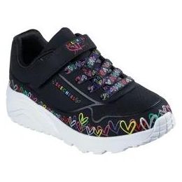 Sneaker Skechers "UNO LITE", Kinder, Gr. 30, bunt (schwarz, multi), Lederimitat, kontrastfarbene Details, Schuhe, Klettschuh mit bunten Herzen, Größenschablone zum Download