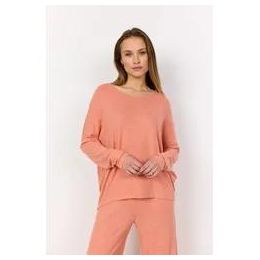Rundhalsshirt soyaconcept "SC-BIARA 1", Damen, Gr. XXL, rosa (peach pink melange), Feinstrick, Obermaterial: 74% Viskose, 21% Polyester, 5% Elasthan, meliert, Casual, regular fit Po-bedeckend, Rundhals, Shirts, bequemer Pullover, elastische Viskose-Qualität in melierter Optik