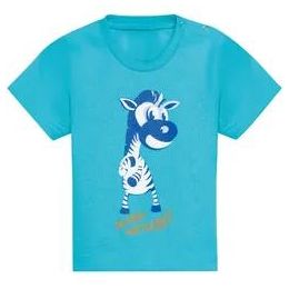 T-Shirt TRIGEMA "TRIGEMA T-Shirt mit lustigem Zebra-Printmotiv", Baby, Gr. 92, blau (azur), 100% Baumwolle, Basic, Shirts