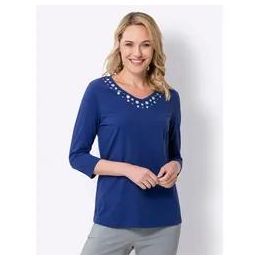 3/4-Arm-Shirt CLASSIC BASICS "3/4-Arm-Shirt", Damen, Gr. 44, blau (royalblau), 100% Baumwolle, bedruckt, gemustert, mehrfarbig, metallic, V-Ausschnitt, Shirts