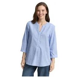 Klassische Bluse Tom Tailor, Damen, Gr. 44, blau (dreamy blau), Web, Obermaterial: 100% Baumwolle, unifarben, regular fit taillenbedeckt, Rundhals, Blusen, mit geschlitztem Rundhalsausschnitt