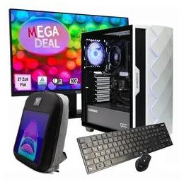 GAMEMAX PC-Komplettsystem "MegaDeal Diamond WT SET2594", Standardmodul: E (A-G), schwarz-weiß (weiß, schwarz), Microsoft Windows 11 Home (64 Bit), 32 GB RAM 1.000 GB SSD, Computer_Komplettsysteme, Windows 11 + MSI PRO MP273A Monitor, 69cm (27")