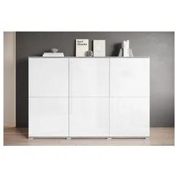Highboard Inosign "Kenia, moderne grifflose Hochkommode mit 6 Türen, Breite 180 cm", weiß (betonoptik, weiß hochglanz), B:180cm H:125cm T:39,5cm, FSC-zertifizierter Holzwerkstoff, Sideboards, Push-to-Open-Fronten, höhenverstellbaren Einlegeböden, Topseller