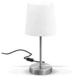 B.K.LICHT Tischleuchte, weiß, 1, Ø 10cm H: 30,8cm, Leuchten, LED Nachttischlampe mit Schalter E14 IP20 Stoff taupe matt-nickel, Nachttischleuchte
