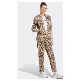 Trainingsanzug Adidas SPORTSWEAR "W 3S TR AOP TS", Damen, Gr. S, warm sandstone, schwarz, Obermaterial: 100% Polyester, Sportanzüge
