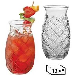 Cocktailglas Libbey "Libbey Trinkglas, 12er Set -TIKI- im Ananas-Design", transparent, H:14,5cm Ø:8,5cm, Glas, Trinkgefäße, 502 ml, hochwertig verarbeitet, im modernen Design