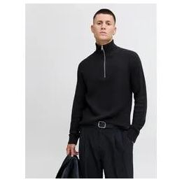 Jack & Jones Troyer JACK & JONES "JJPANNEL KNIT HALF ZIP AW25", Herren, Gr. XXL, schwarz, Strick, Obermaterial: 58% Polyacryl, 42% Baumwolle, unifarben, relaxed fit normal, Pullover