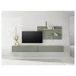 Wohnwand Inosign "City/Giron, moderne Anbauwand, Komplettset in vielen Farben verfügbar", grün aloe, B:300cm H:180cm T:30cm, Holzwerkstoff, Kastenmöbel-Sets, enthält zwei Hängeschränke & ein Wandpaneel