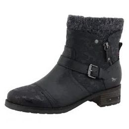 Winterstiefelette Mustang SHOES "Fabienne", Damen, Gr. 39, blau (nachtblau), Lederimitat, Textil, Basic, Schuhe, Biker Boots mit Blockabsatz und Zierriemchen