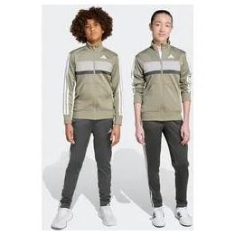 Trainingsanzug Adidas SPORTSWEAR "J 3S TIBERIO TS", Kinder, Gr. 164, silber (silber pebble, grau six, metallicl grau, weiß), Obermaterial: 100% Polyester, Sportanzüge