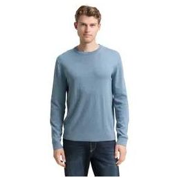 Rundhalspullover Tom Tailor, Herren, Gr. XXL, faded blau melange, Strick, Obermaterial: 100% Baumwolle, regular fit, Rundhals, Bündchen, Pullover, mit Logostickerei