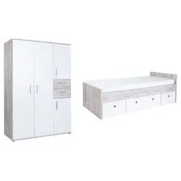 Jugendzimmer-Set Arthur Berndt "Jugendzimmer-Set »Bente« 2-teilig", transparent (natur), ohne Matratze, B/H: 90cm x 200cm, Hartfaserplatte, Holzwerkstoff, Kunststoff, Metall, Schlafzimmermöbel-Sets, Eiche-Sand/Weiß Nachbildung