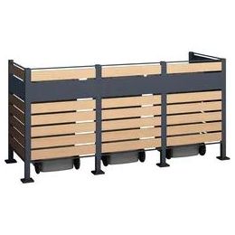 Mülltonnenbox WESTMANN "Planum", grau (anthrazit, holzoptik), B:90cm H:120cm T:250cm, Stahl, Aufbewahrungsboxen, Platz für 3 Mülltonnen ja 240 L