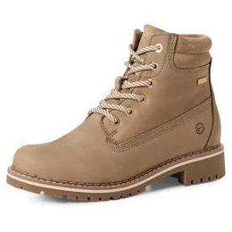 Winterboots Tamaris, Damen, Gr. 36, beige, Nubukleder, unifarben, Schuhe, Blockabsatz, Schnürstiefelette mit DUO-TEX Ausstattung