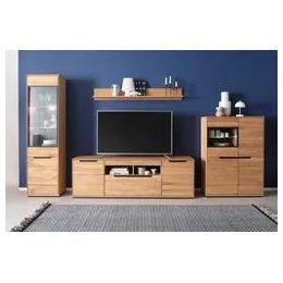 Wohnwand MCA LIVING "Araya Wohnkombination II", braun (eichenfarben), B:377,5cm H:195,5cm T:45,5cm, Holzwerkstoff, Massivholz, Kastenmöbel-Sets, Schubkästen/ Türen gedämpft